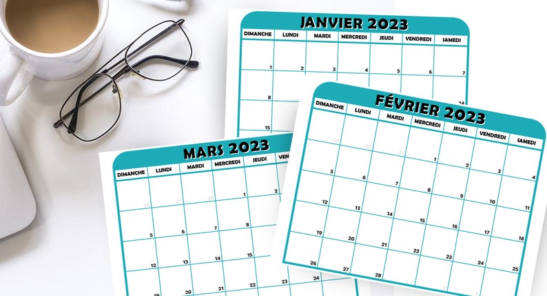 Calendrier 2023 - Turquoise - Francais - Etsy