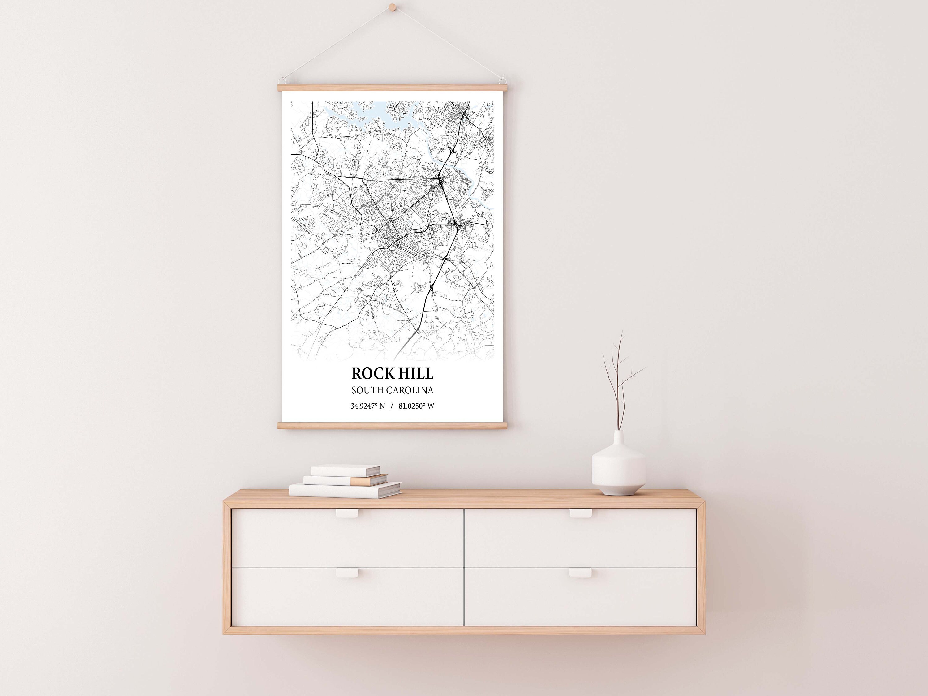 Rock Hill South Carolina City Map Poster Print Canvas , Rock Hill City ...