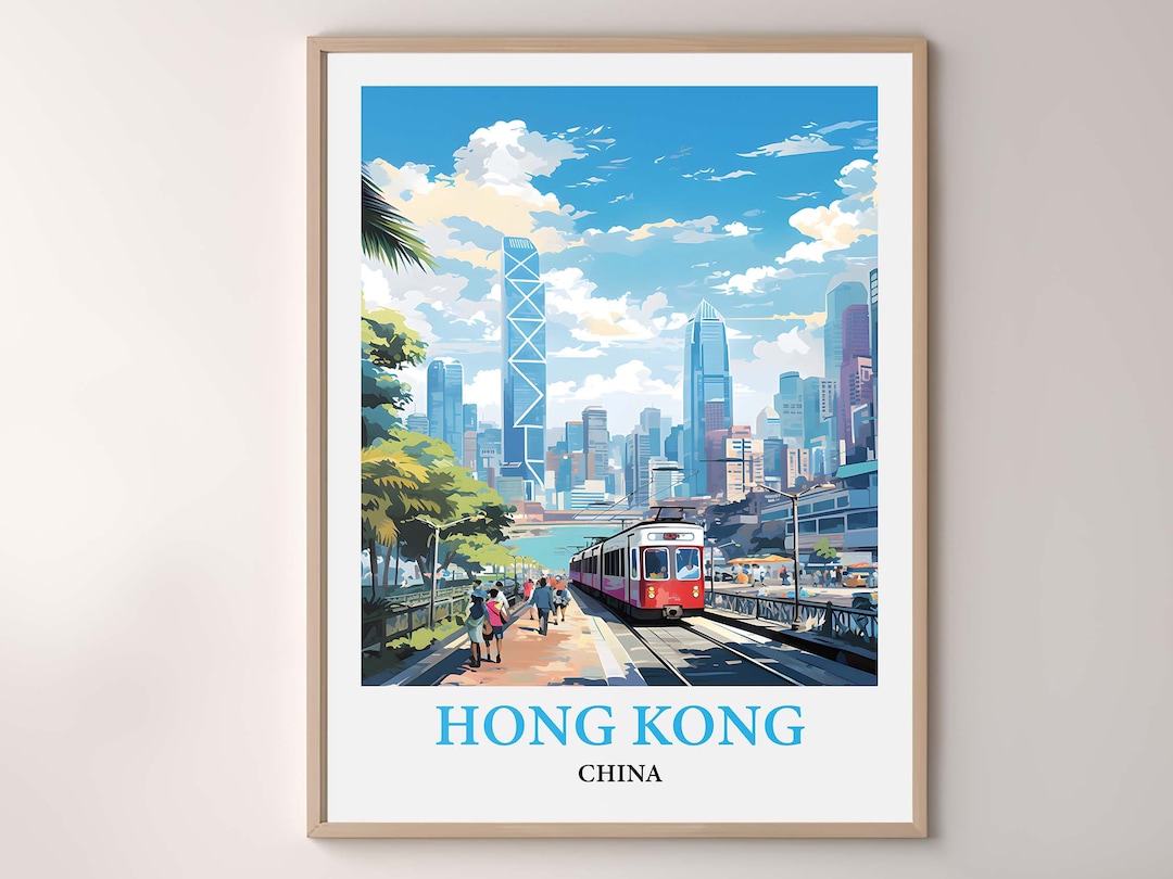 Hong Kong Skyline Print, Vintage Watercolor Travel Poster - Etsy