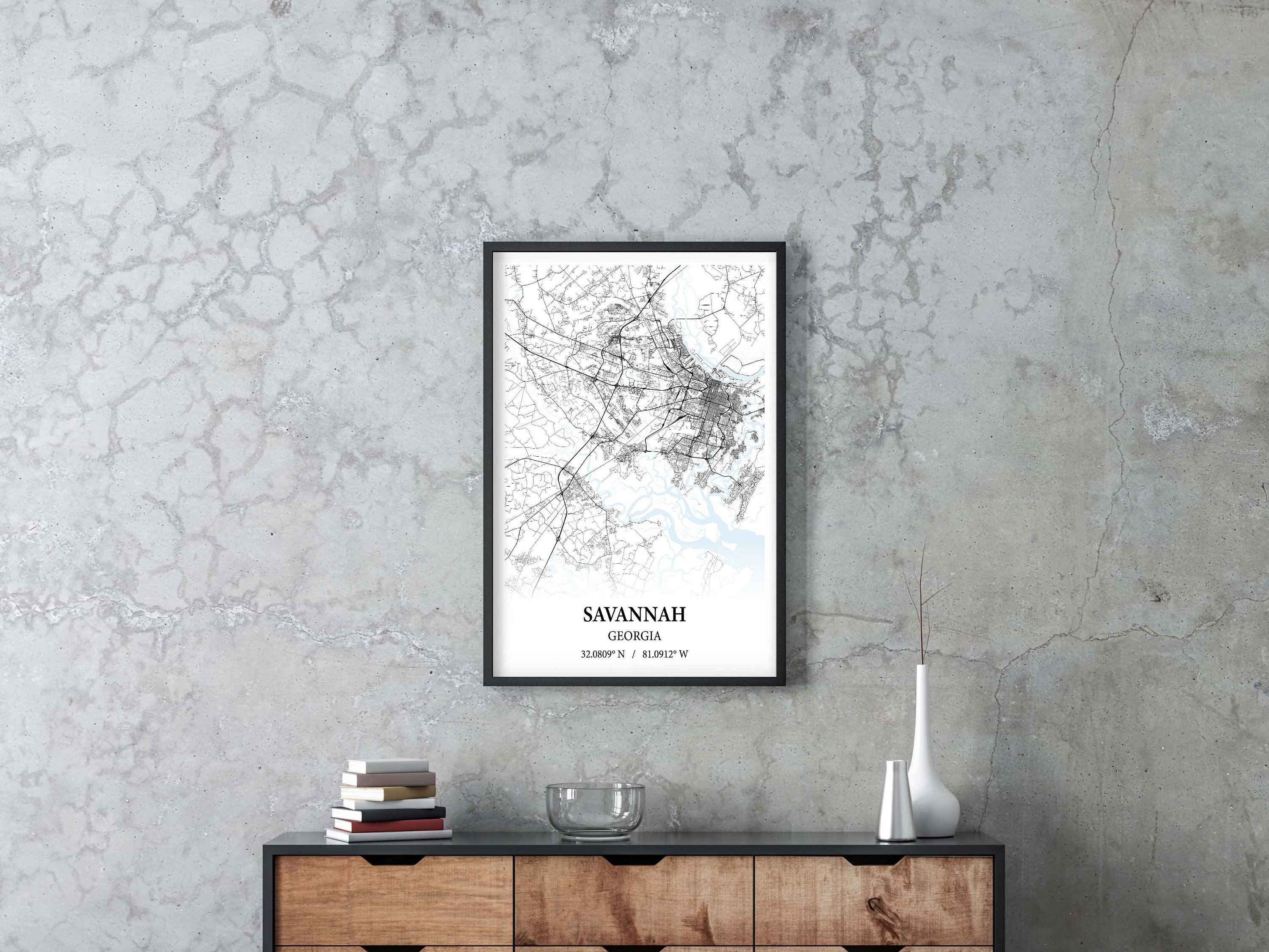 Savannah Georgia City Map Poster Print Canvas , Savannah City Road Map ...