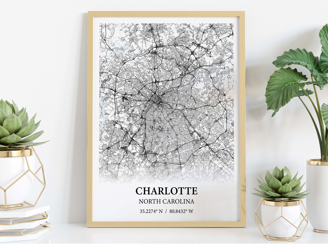 Charlotte North Carolina City Map Poster Print Canvas , Charlotte City ...