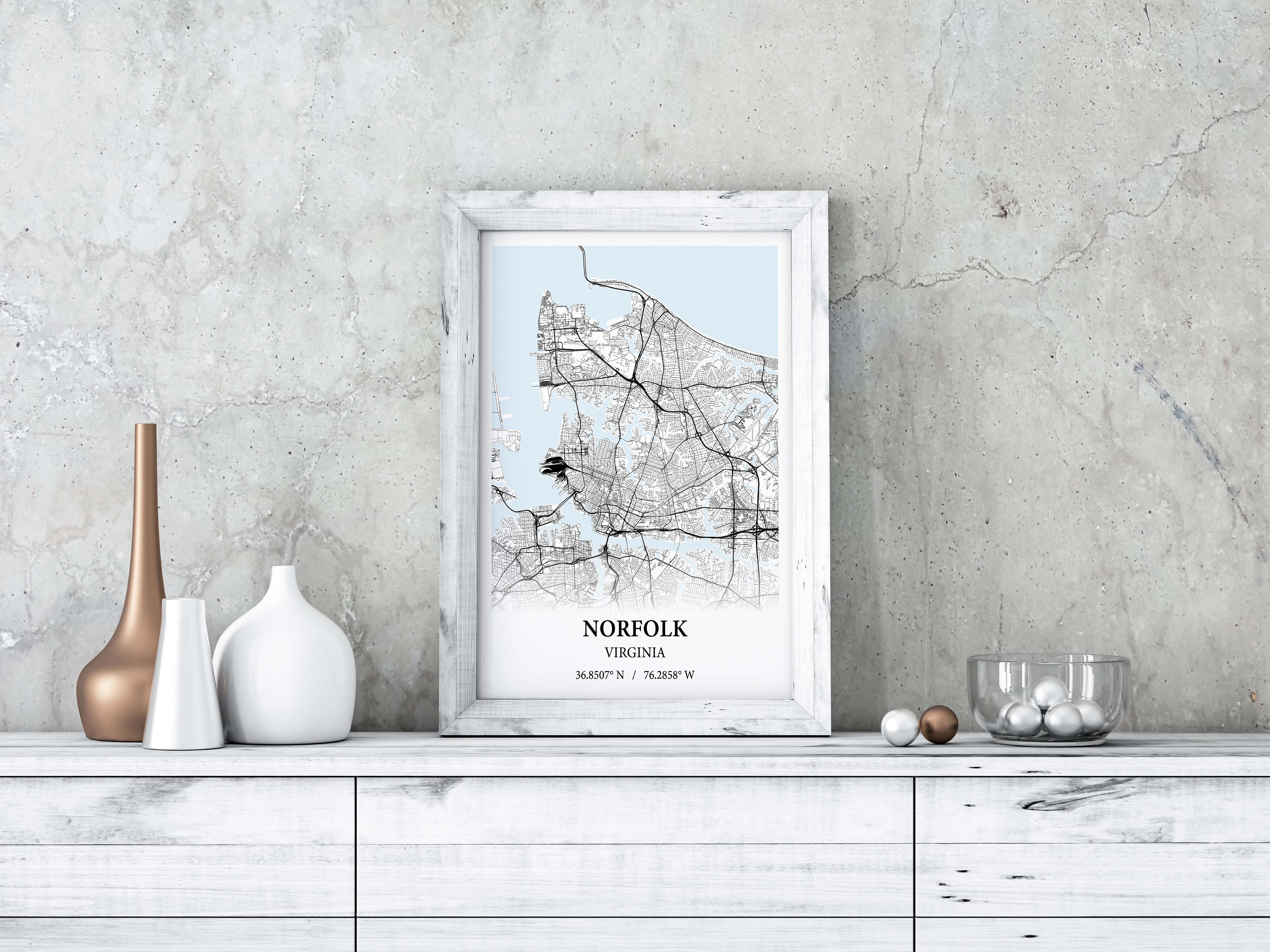 Norfolk Virginia City Map Poster Print Canvas , Norfolk City Road Map ...