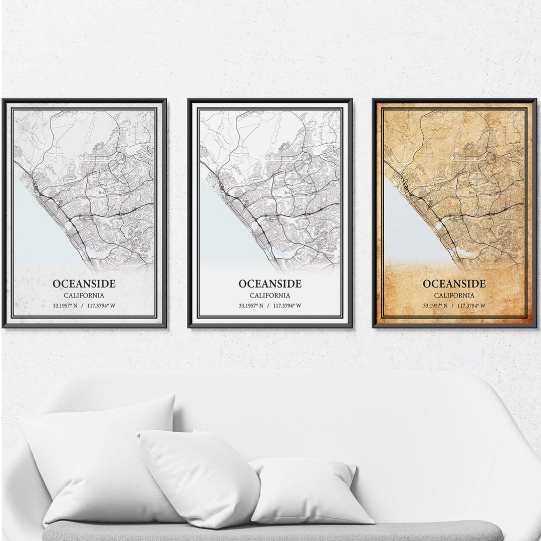 Oceanside California Map Poster Print Canvas, Modern or Vintage Road ...