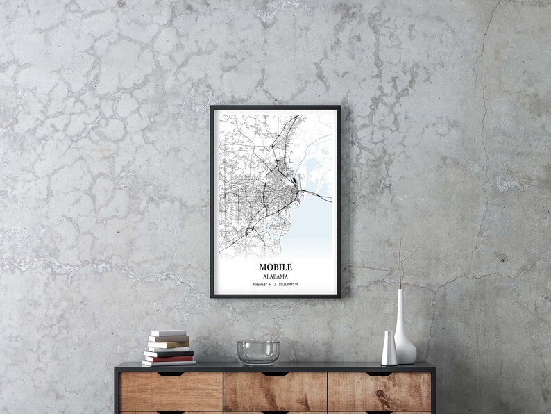 Mobile Alabama City Map Poster Print Canvas Mobile City Road - Etsy