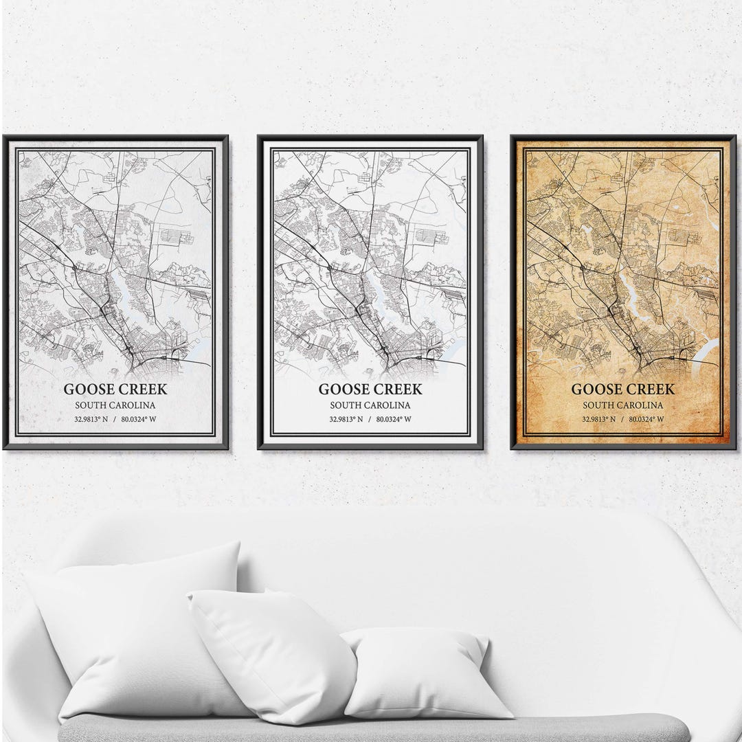 Goose Creek South Carolina Map Poster Print Canvas, Modern or Vintage ...
