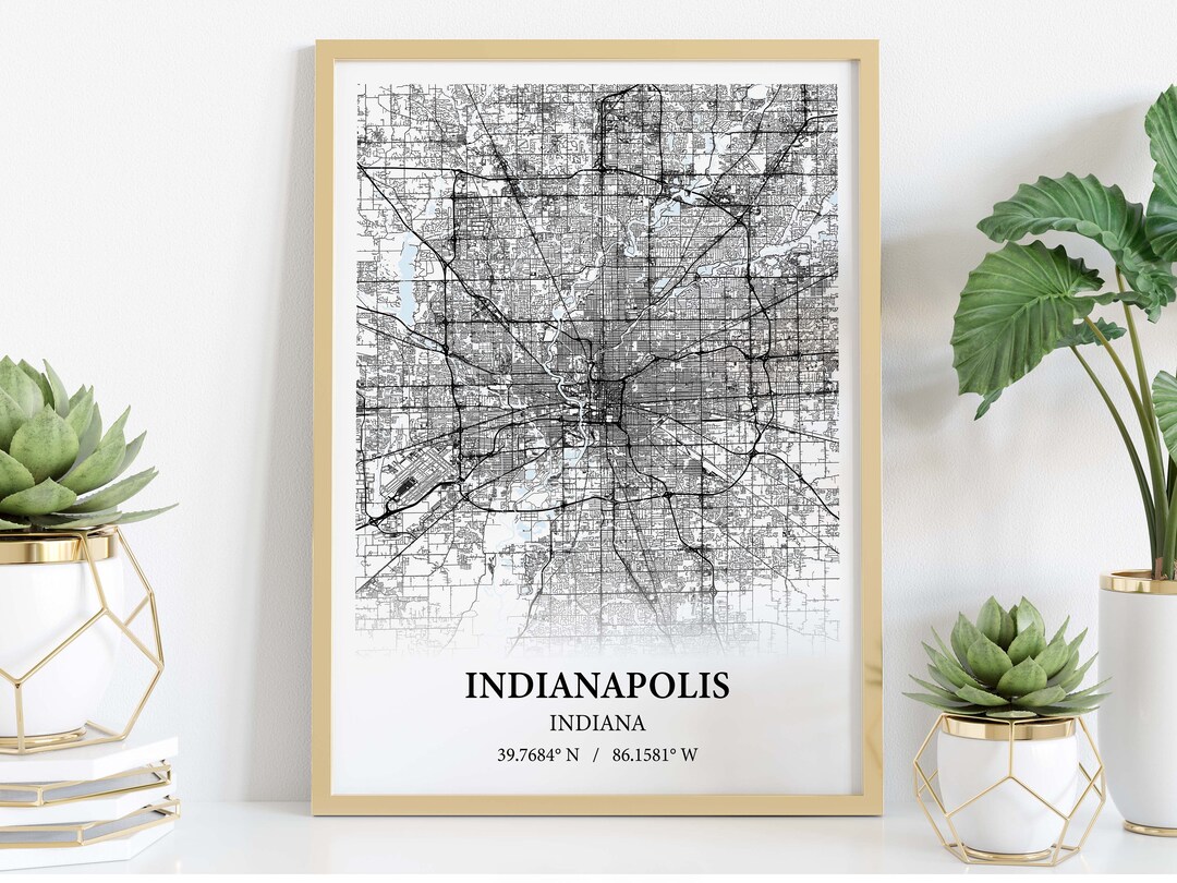 Indianapolis City Map Poster, Map of Indianapolis Indiana, Travel Decor ...