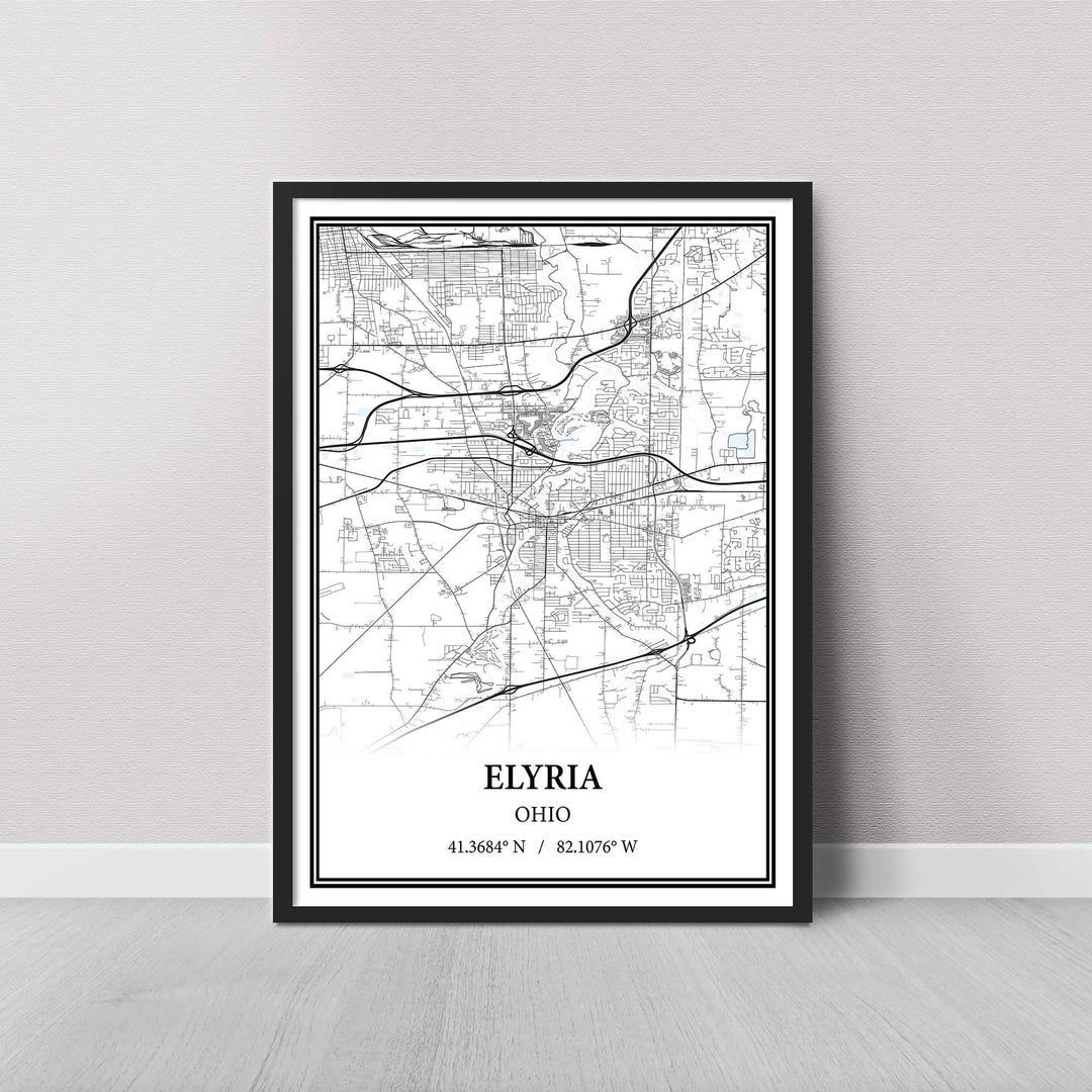 Elyria Ohio Map Poster – Black and White Map Print, Canvas Wall Art - Etsy