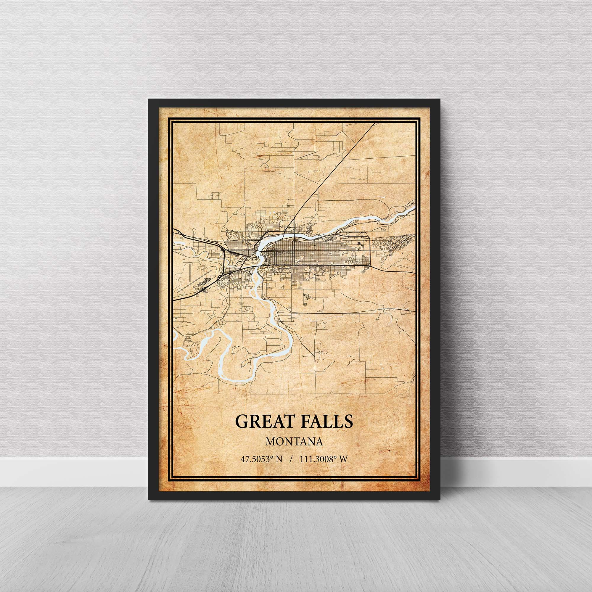 Great Falls Montana Map Poster Print Canvas, Modern or Vintage Road Map ...