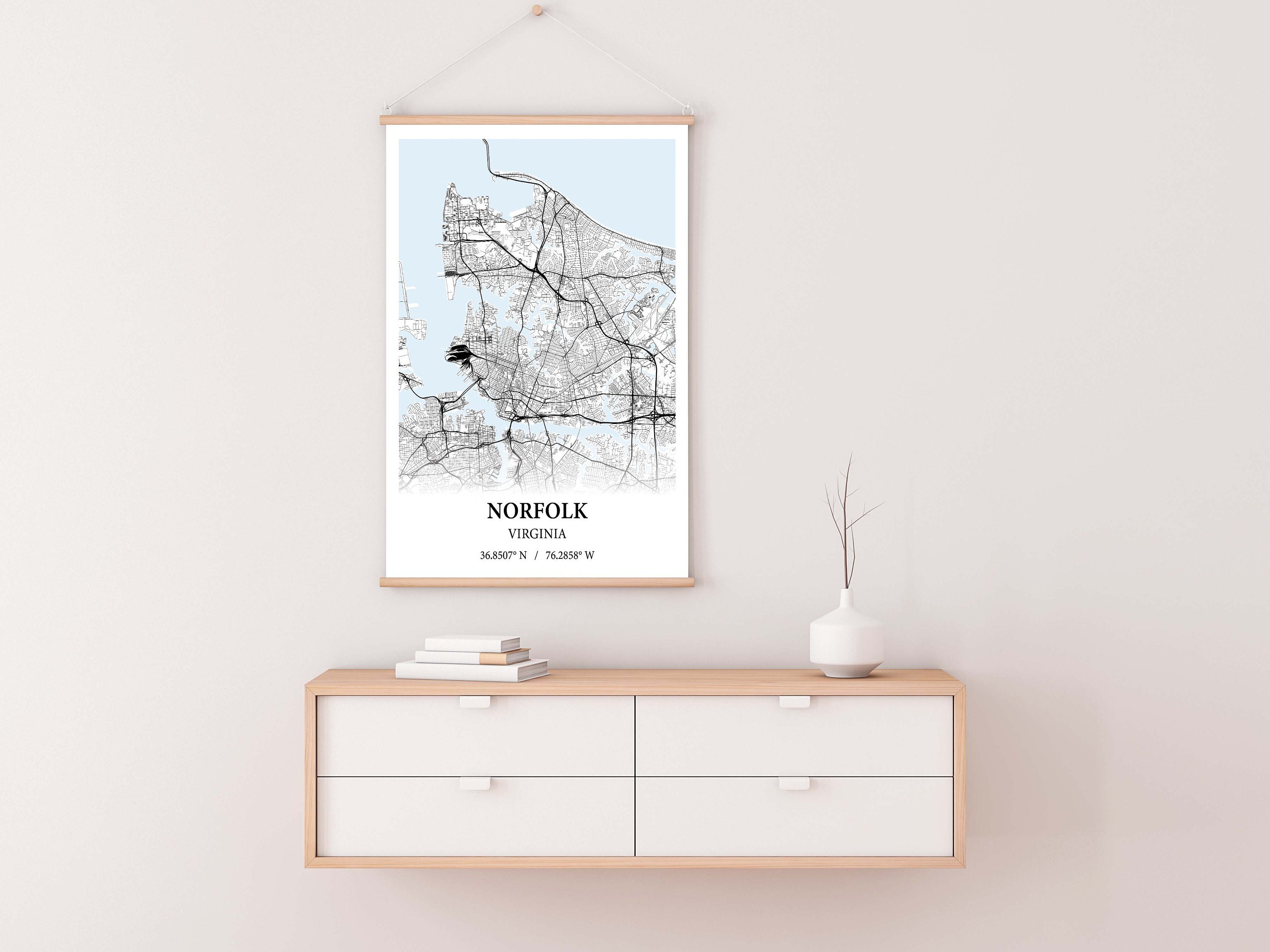 Norfolk Virginia City Map Poster Print Canvas , Norfolk City Road Map ...