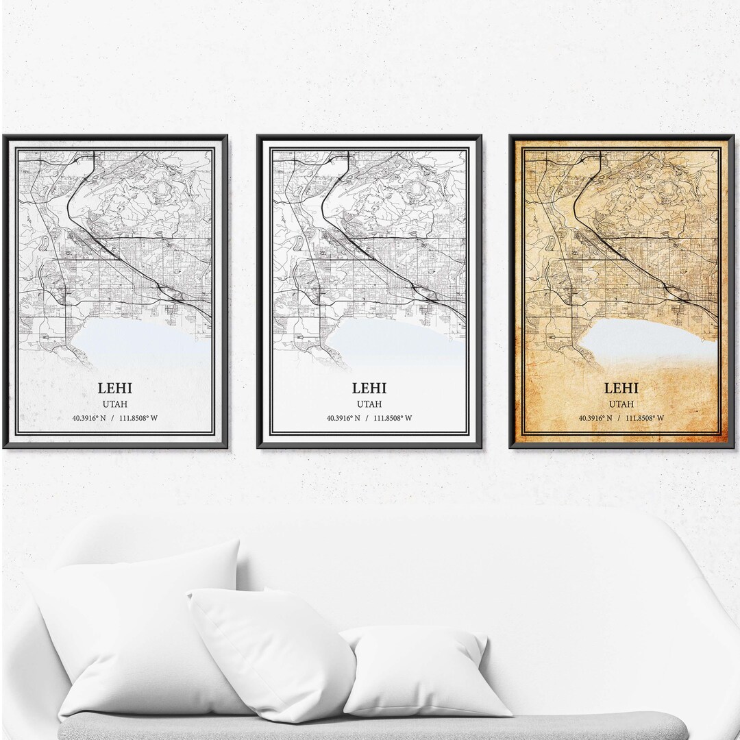Lehi Utah Map Poster Gray Vintage, Modern Minimalist, or Vintage ...