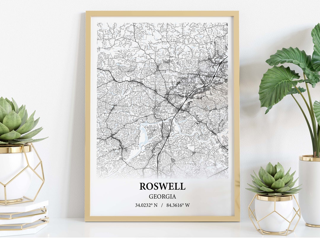 Roswell Georgia City Map Poster Print Canvas , Roswell City Road Map ...