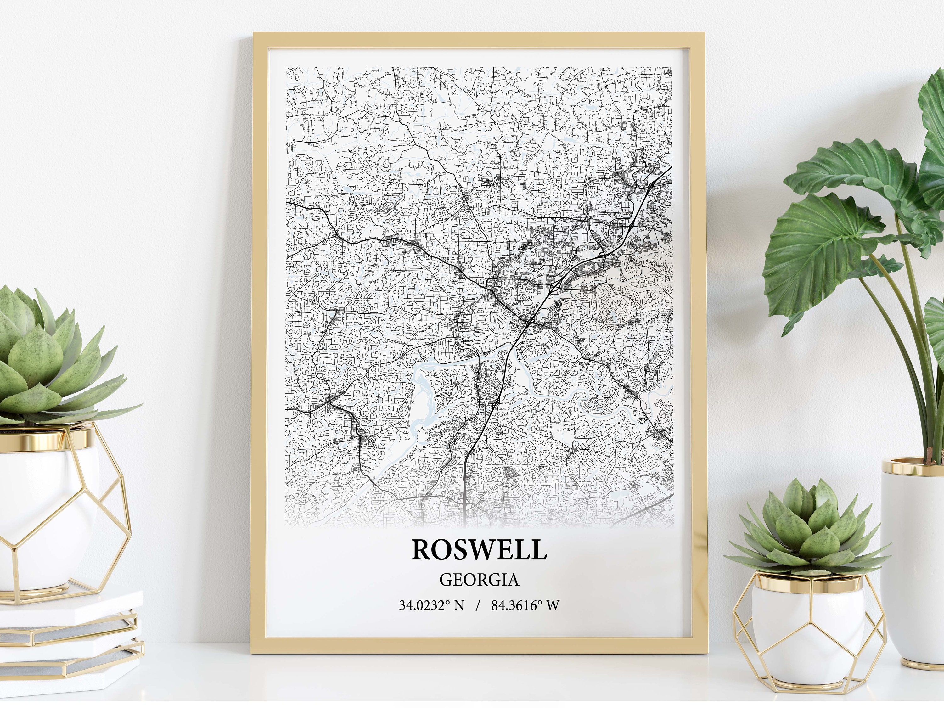 Roswell Georgia City Map Poster Print Canvas , Roswell City Road Map ...