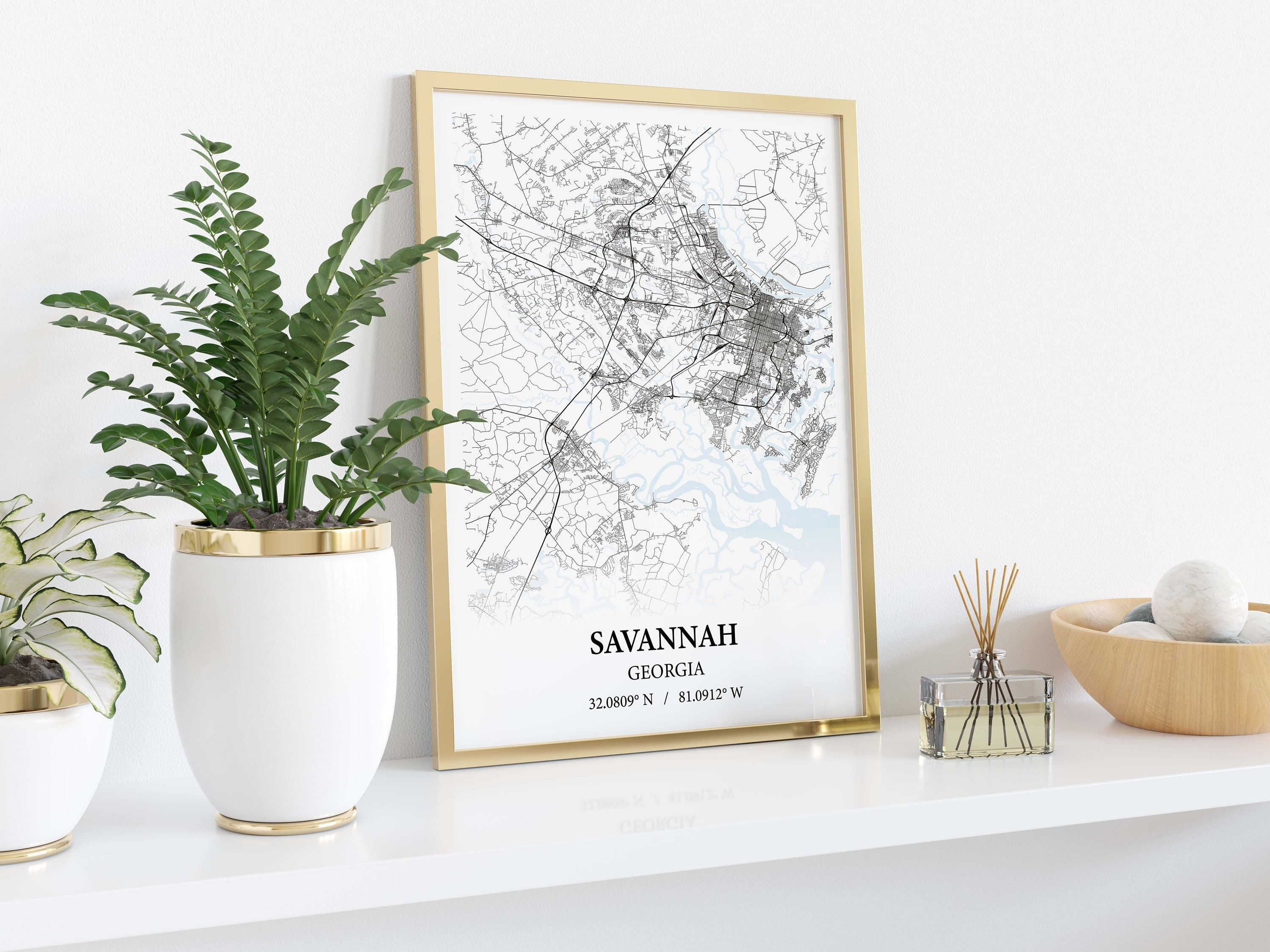 Savannah Georgia City Map Poster Print Canvas , Savannah City Road Map ...