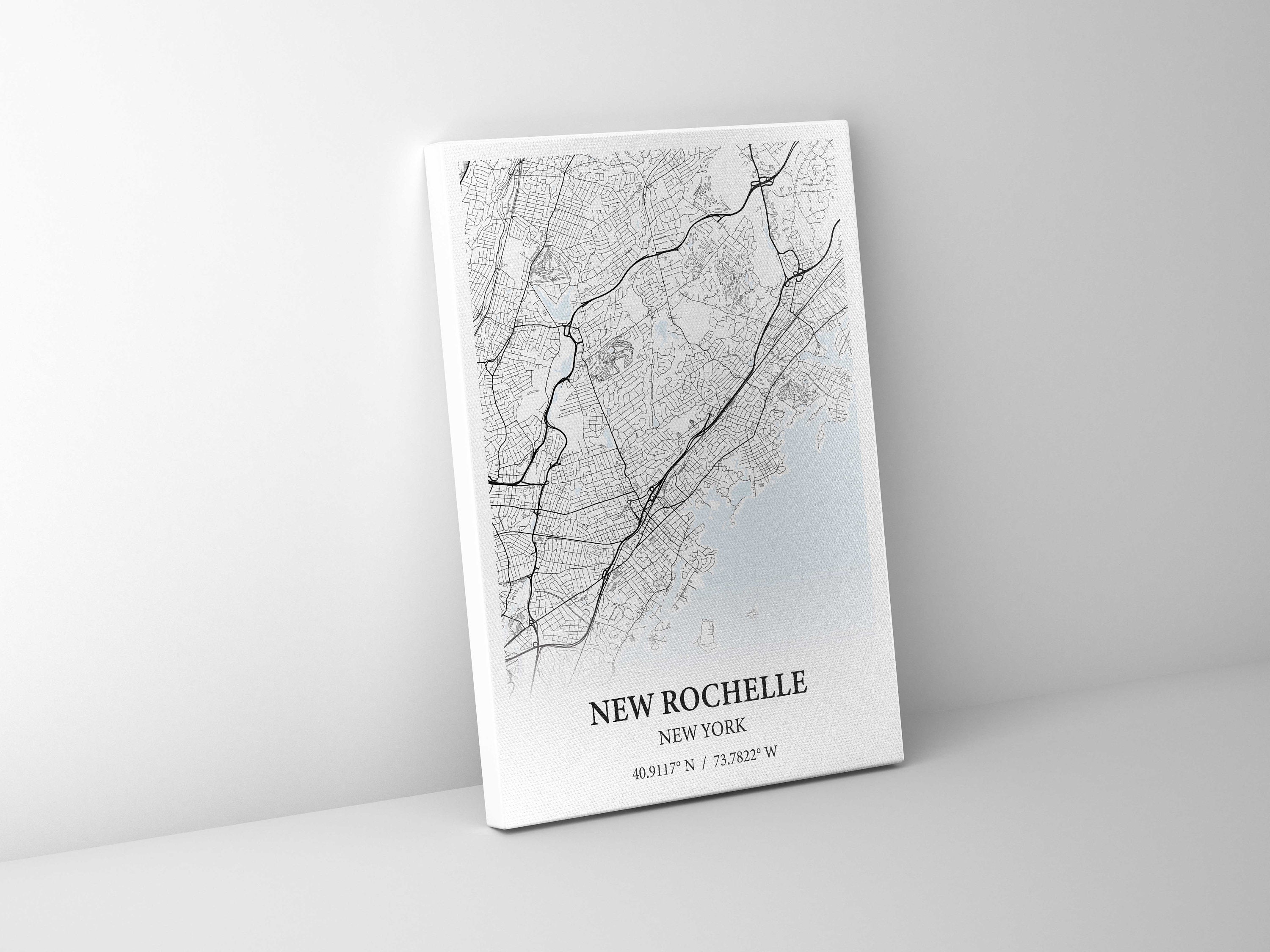 New Rochelle New York City Map Poster Print Canvas , New Rochelle City ...