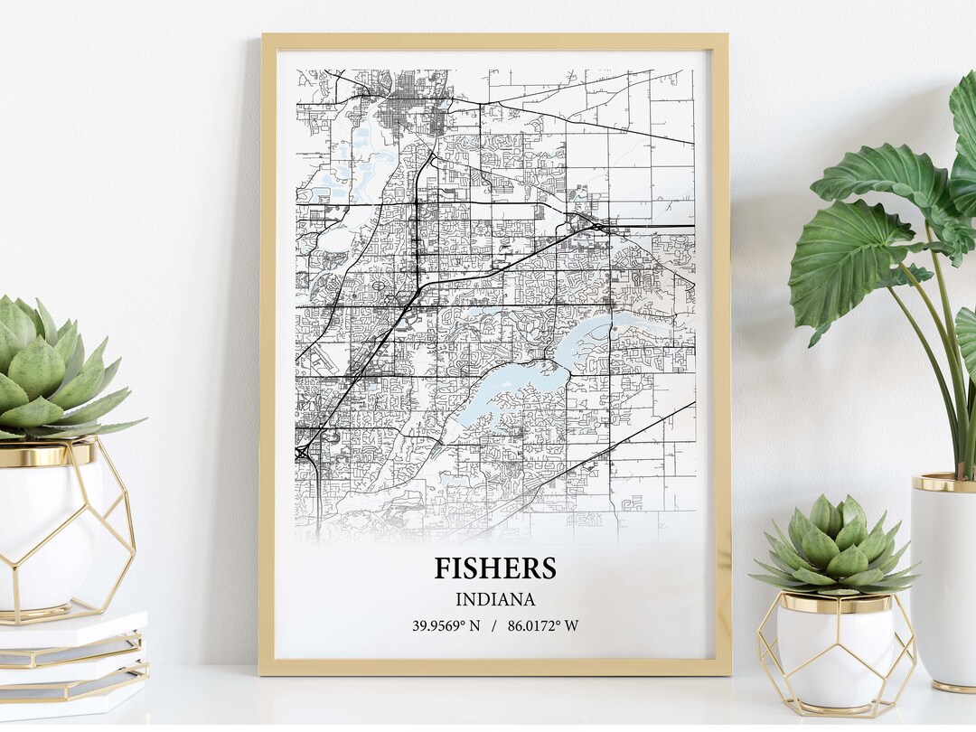 Fishers City Map Poster, Map of Fishers Indiana, Travel Decor Gift, Map ...