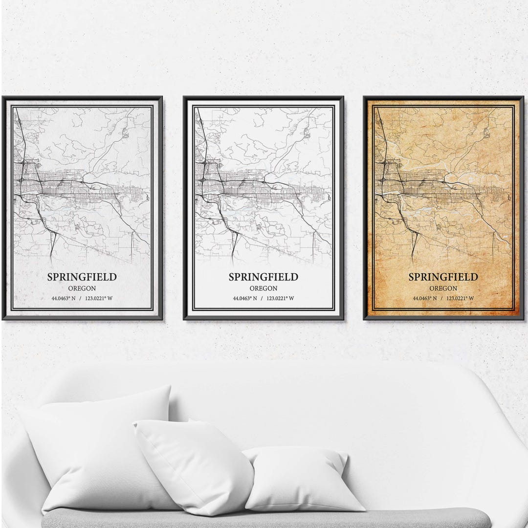 Springfield, Oregon Map Poster – Gray Vintage, Modern Minimalist, or ...
