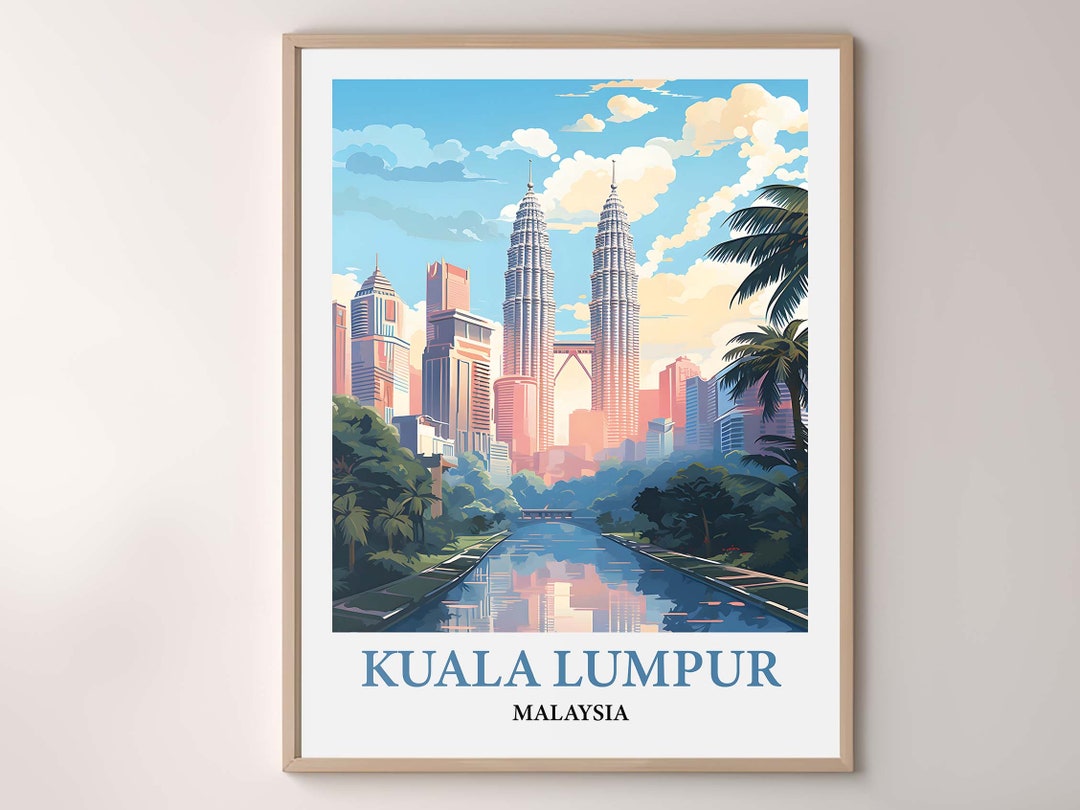 Kuala Lumpur Malaysia Travel Poster, Petronas Towers Wall Art Print ...