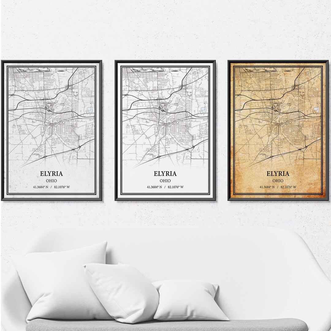 Elyria, Ohio Map Poster – Street & Road Map, Gray Vintage, Modern ...