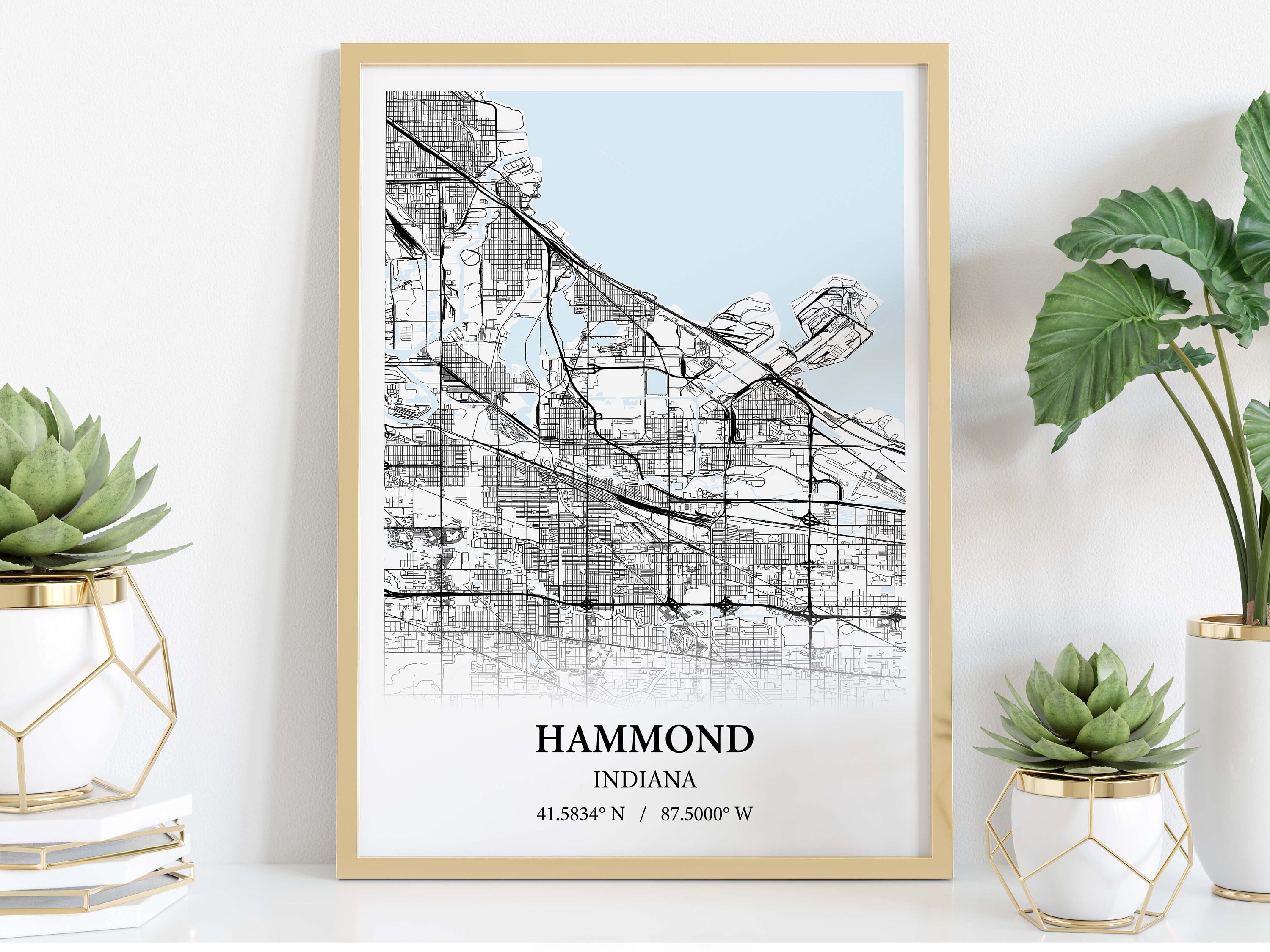 Hammond City Map Poster, Map of Hammond Indiana, Travel Decor Gift, Map ...