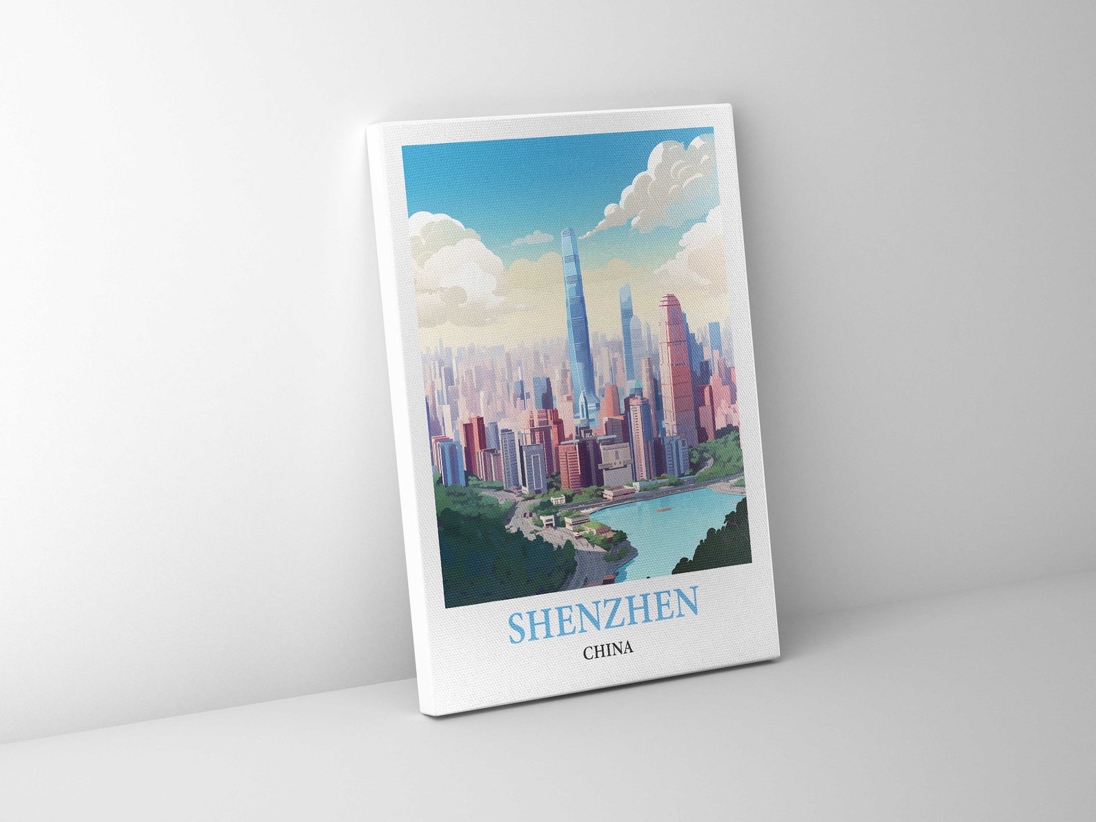 Shenzhen China Travel Poster, Shenzhen Skyline Wall Art Print, Futian ...