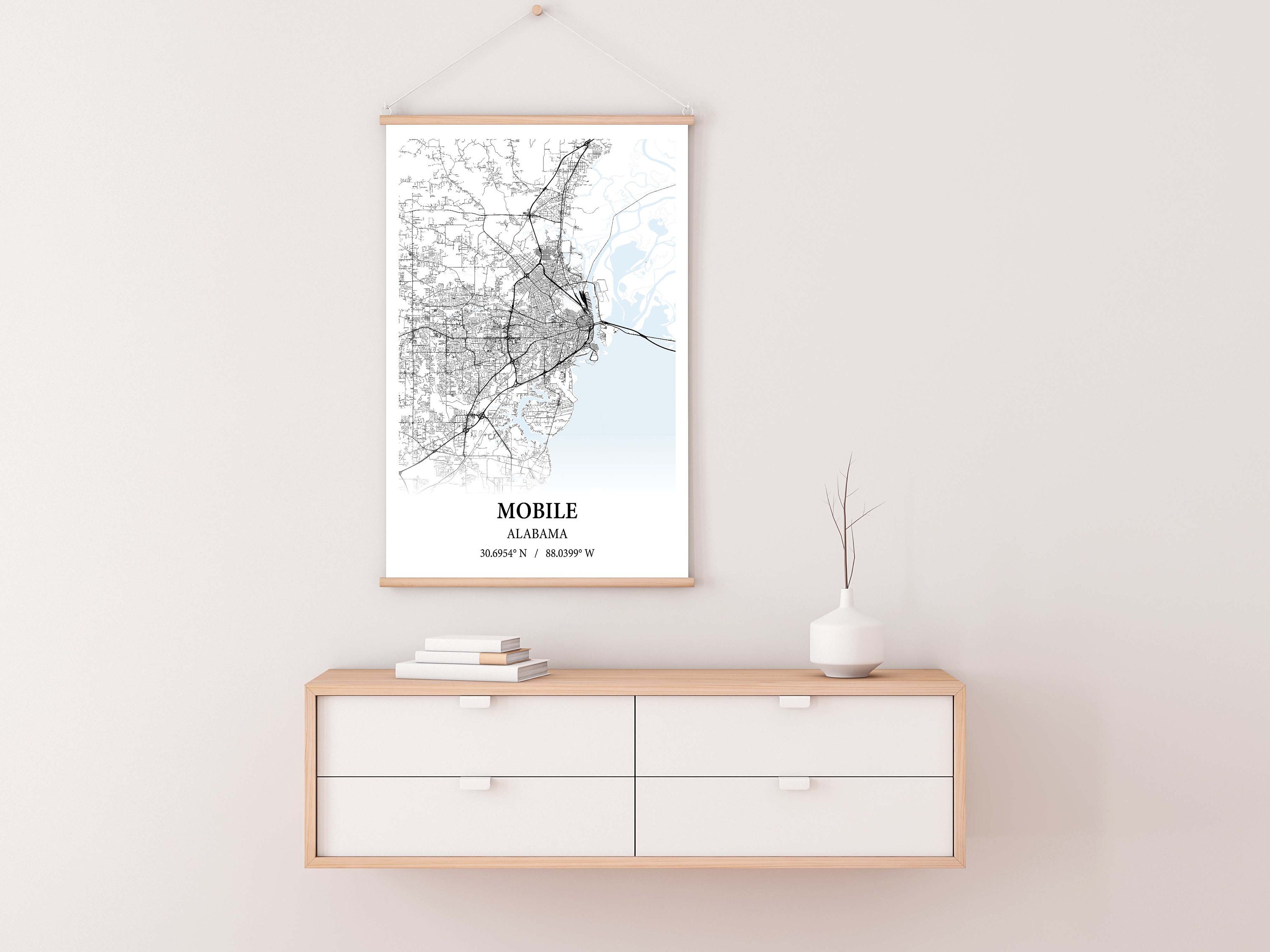 Mobile Alabama City Map Poster Print Canvas Mobile City Road - Etsy