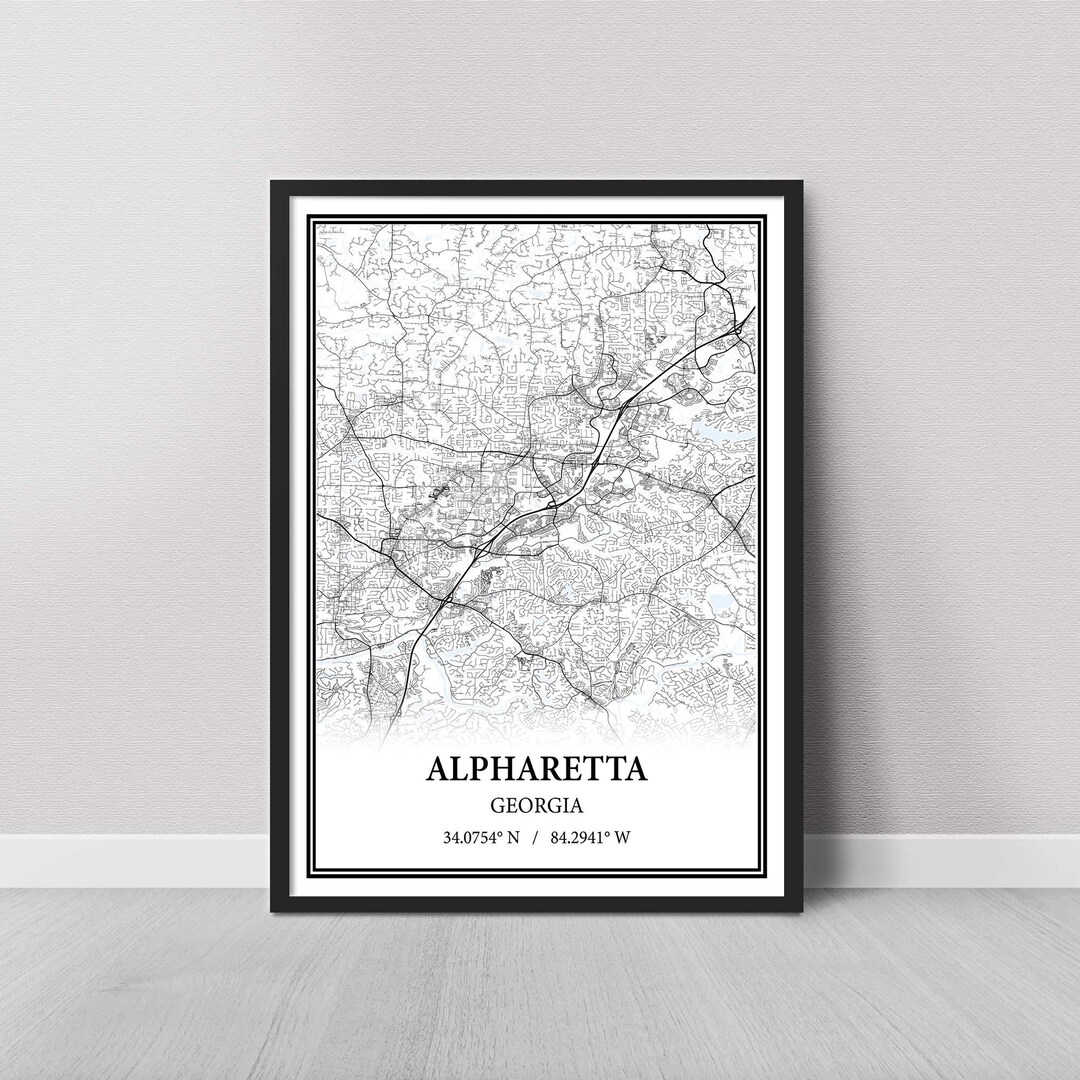 Alpharetta Georgia Map Poster – Black and White Map Print, Canvas Wall ...