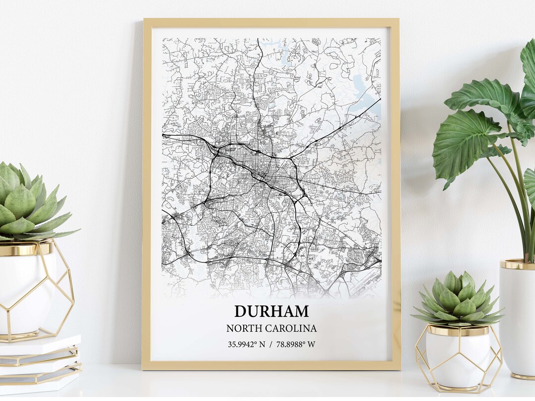 Durham North Carolina City Map Poster Print Canvas , Durham City Map ...