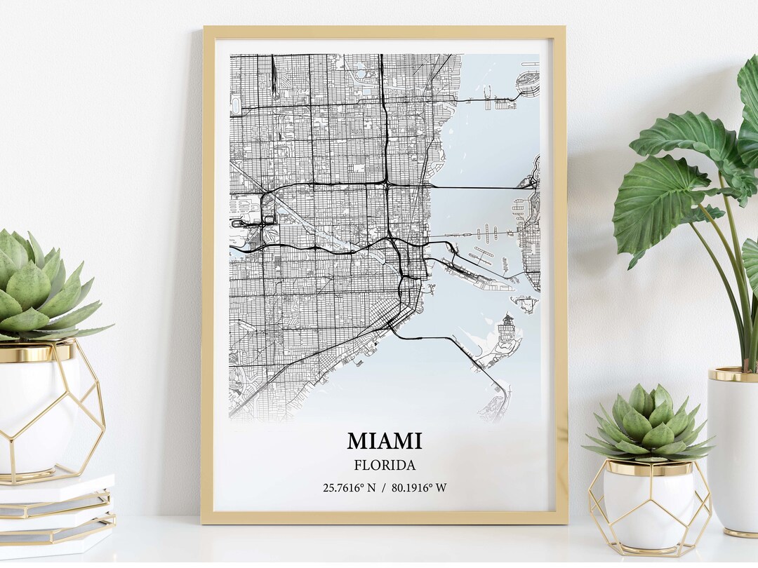Miami Florida City Map Poster Print Canvas , Miami City Map Poster ...