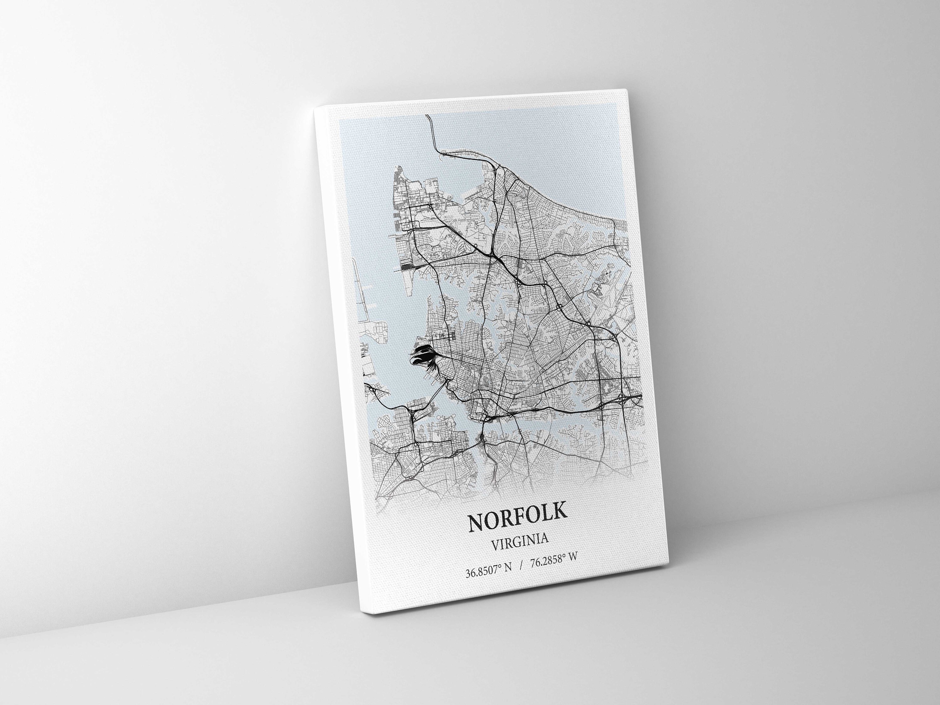 Norfolk Virginia City Map Poster Print Canvas , Norfolk City Road Map ...