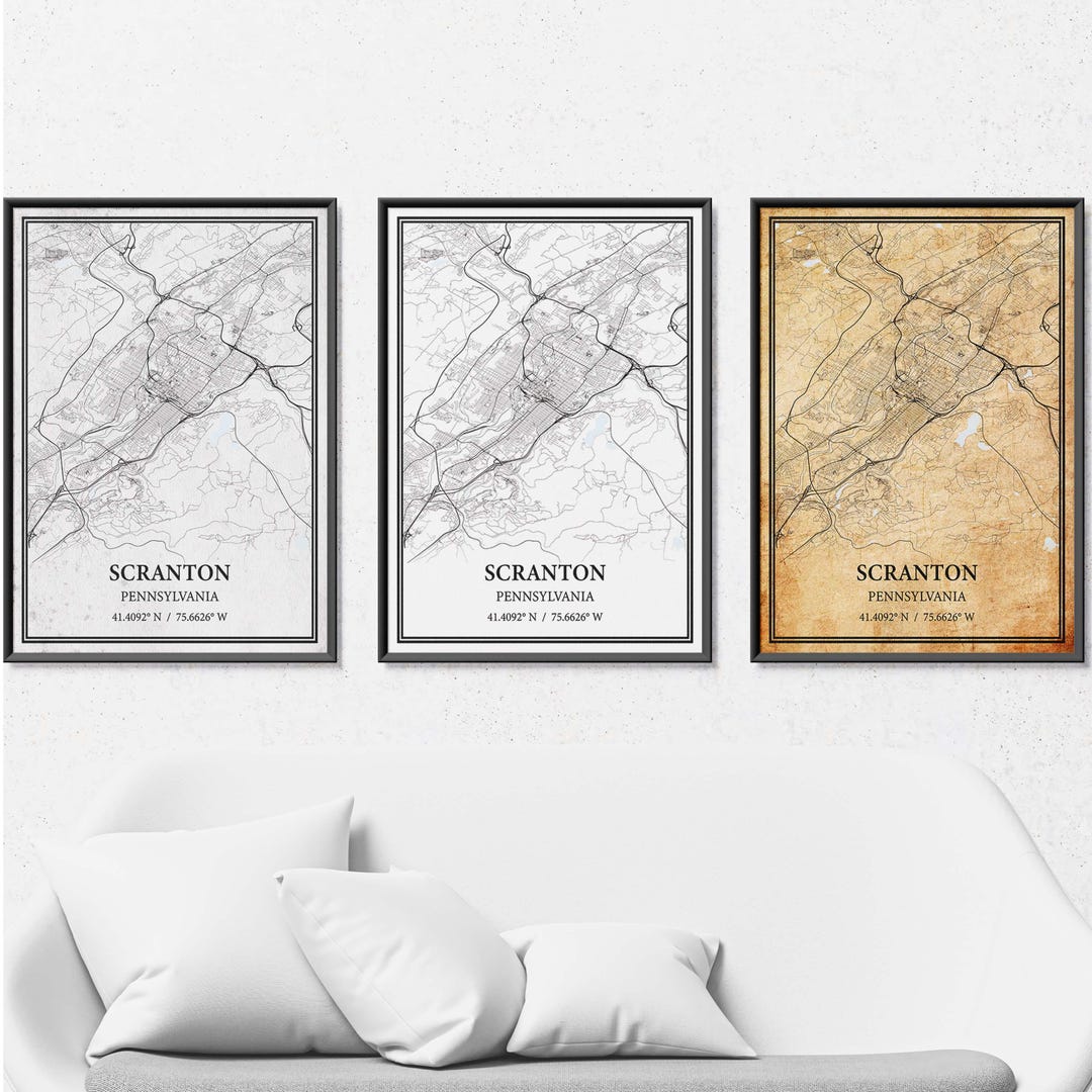 Scranton Pennsylvania Map Poster Print Canvas, Modern or Vintage Road ...