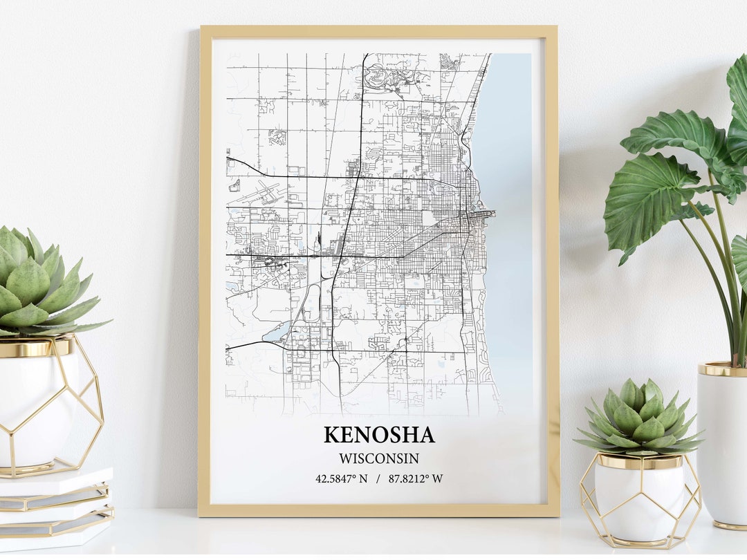 Kenosha Wisconsin City Map Poster Print Canvas , Kenosha City Road Map ...