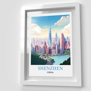 Shenzhen China Travel Poster, Shenzhen Skyline Wall Art Print, Futian ...