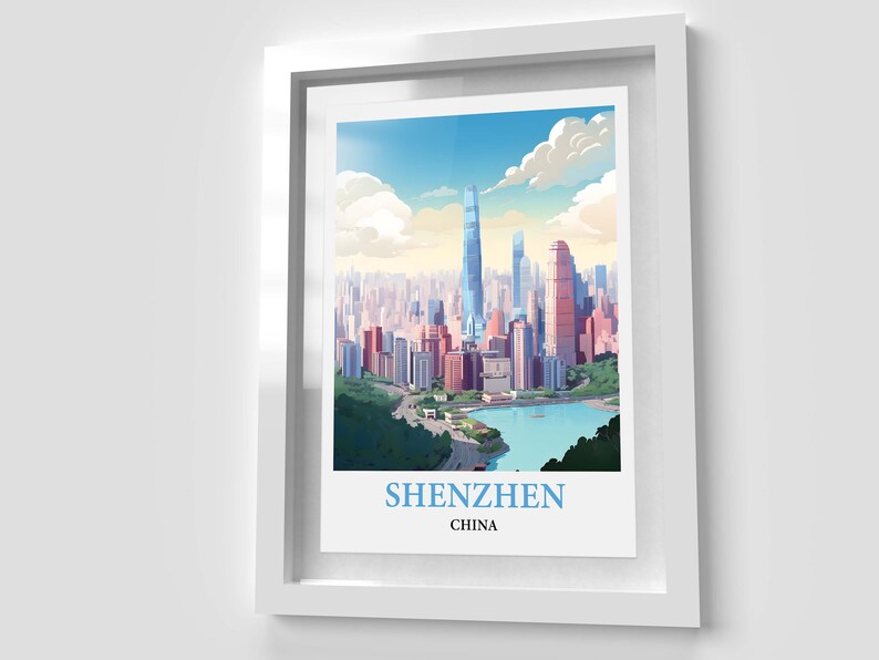Shenzhen China Travel Poster, Shenzhen Skyline Wall Art Print, Futian ...