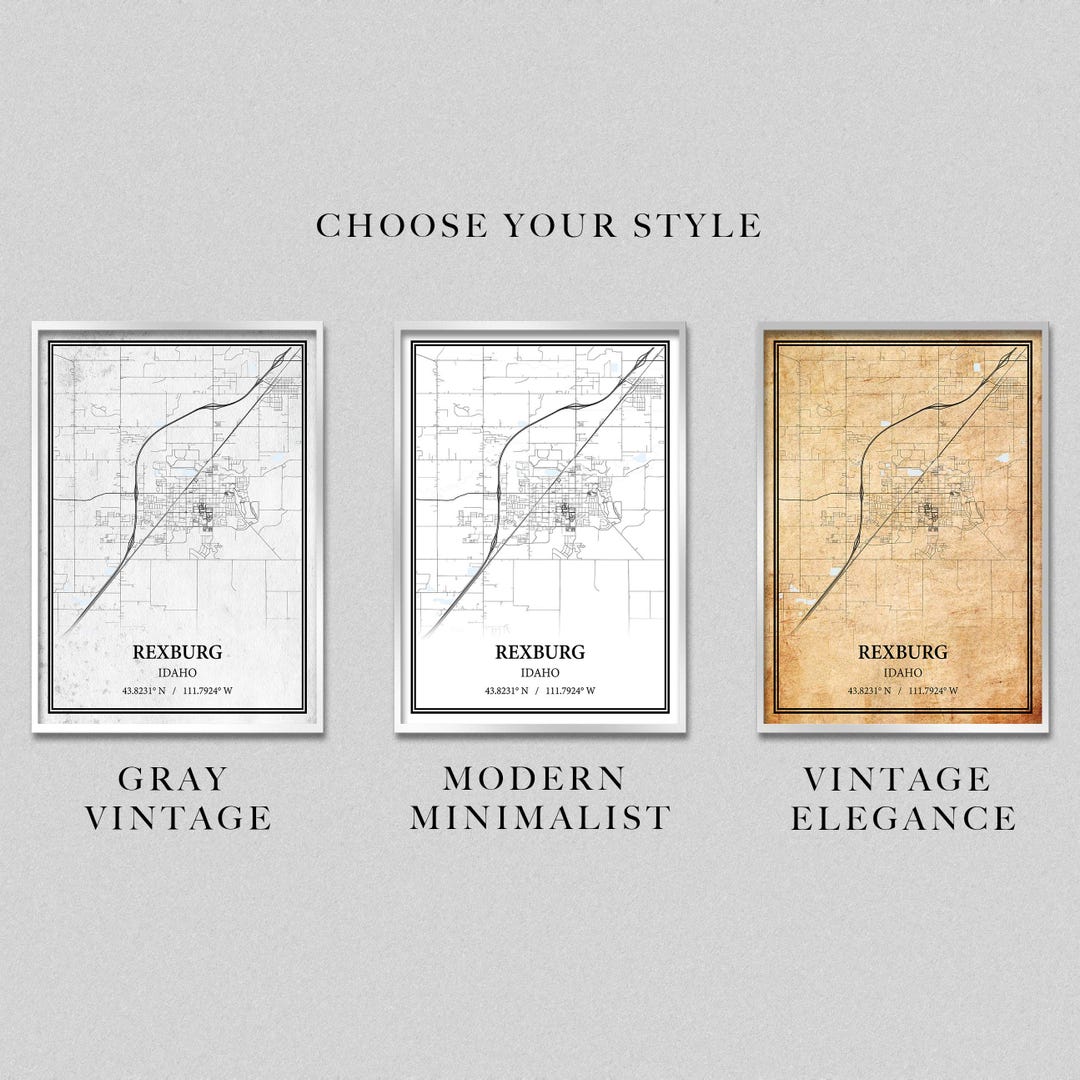 Rexburg, Idaho Map Poster Street & Road Map, Gray Vintage, Modern ...