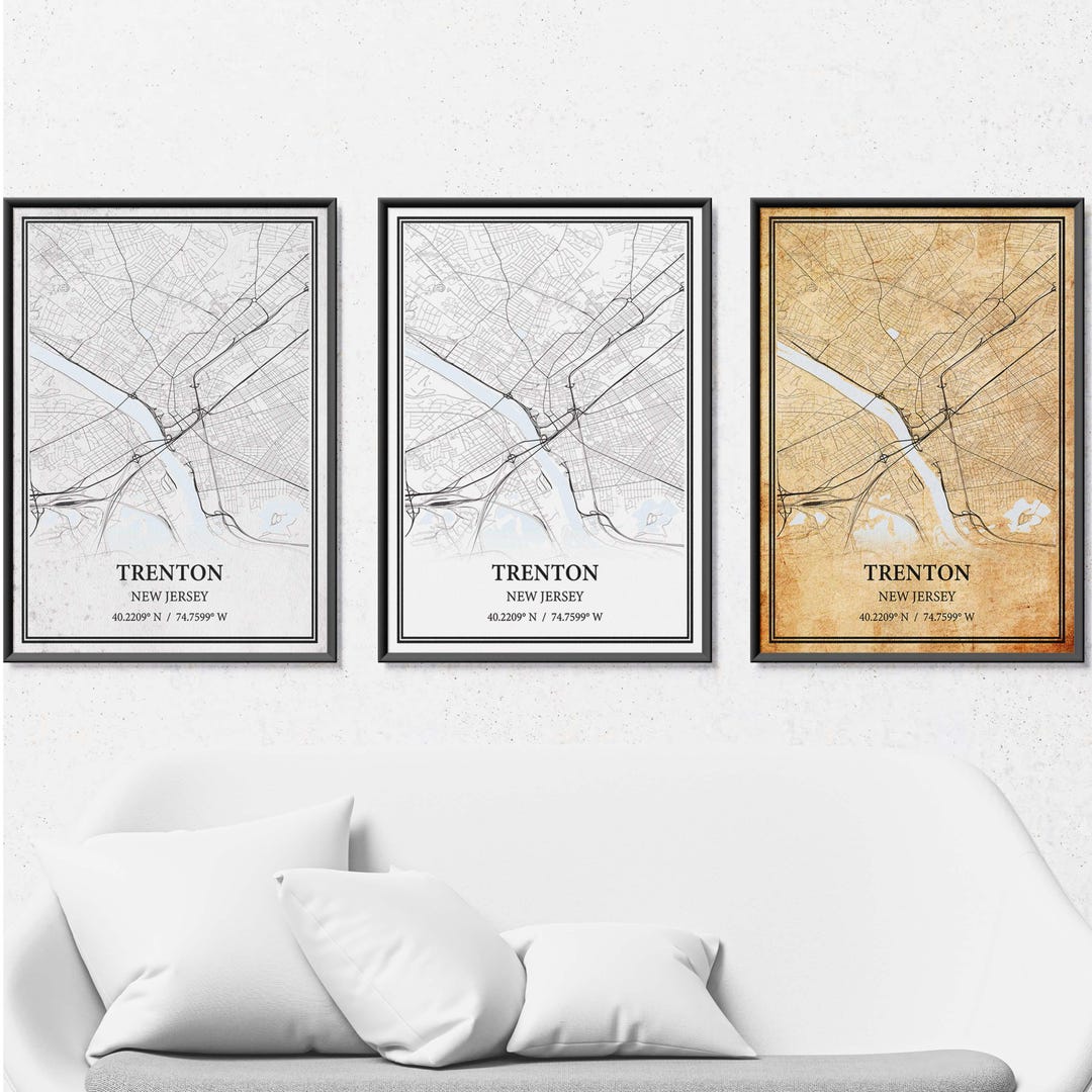 Trenton New Jersey Map Poster Print Canvas, Modern or Vintage Road Map ...