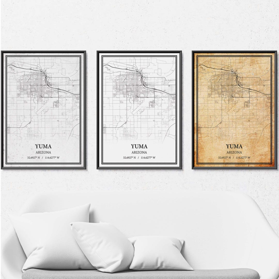 Yuma, Arizona Map Poster – Street & Road Map in Gray Vintage, Modern ...