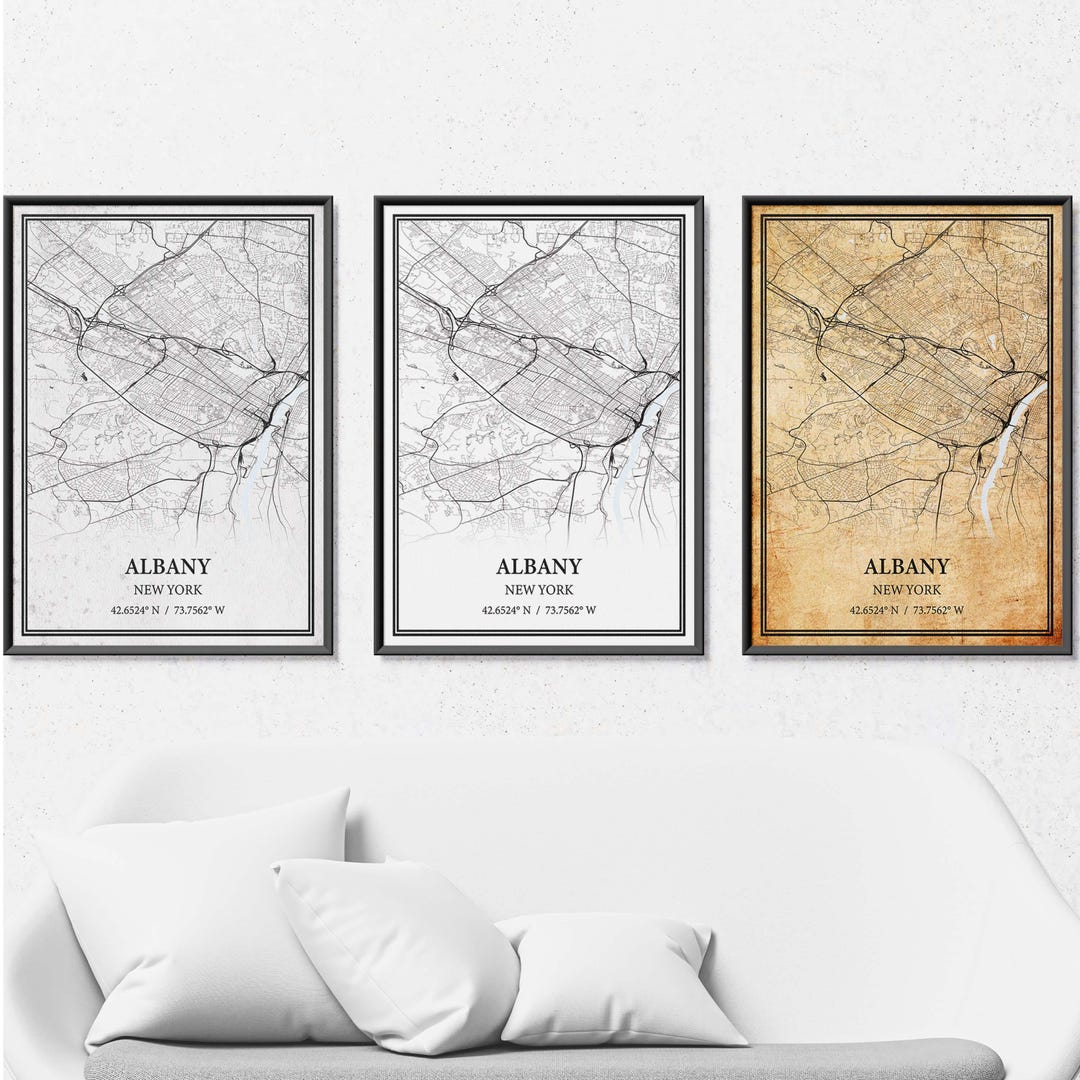 Albany New York Map Poster Print Canvas, Modern or Vintage Road Map ...
