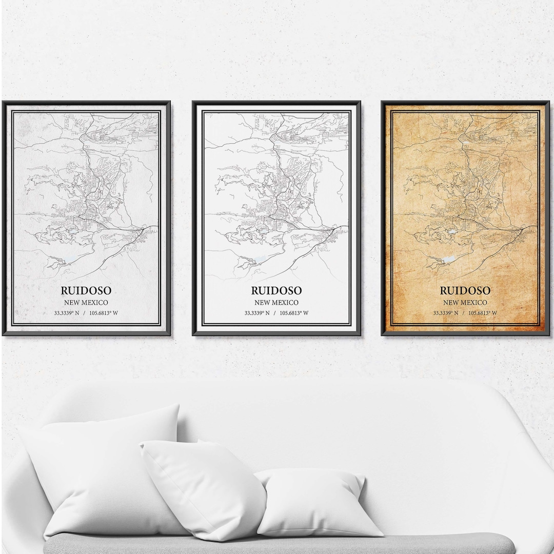 Ruidoso New Mexico Map Poster Print Canvas, Modern or Vintage Road Map ...