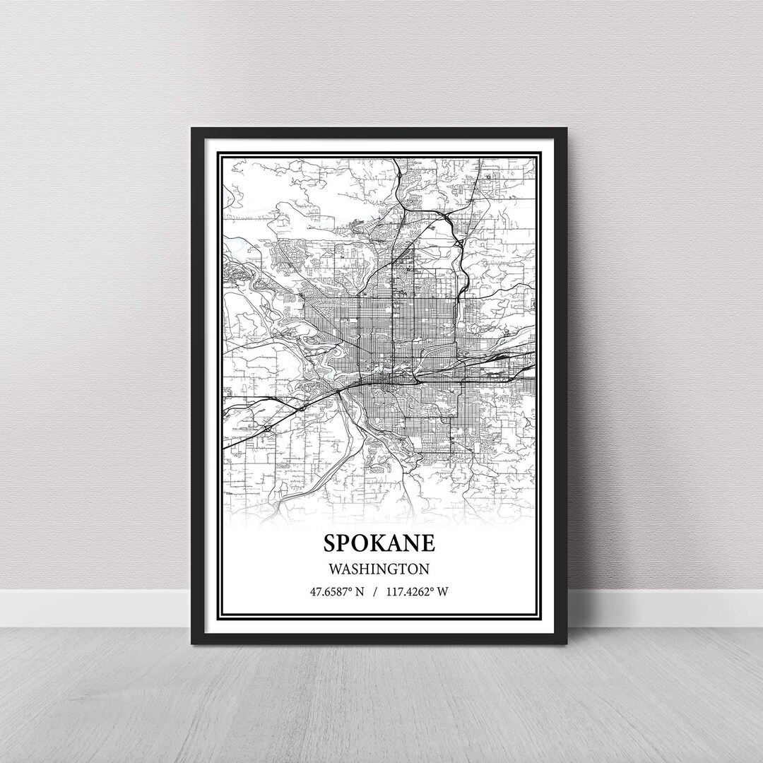 Spokane Washington Map Poster – Black and White Map Print, Canvas Wall ...