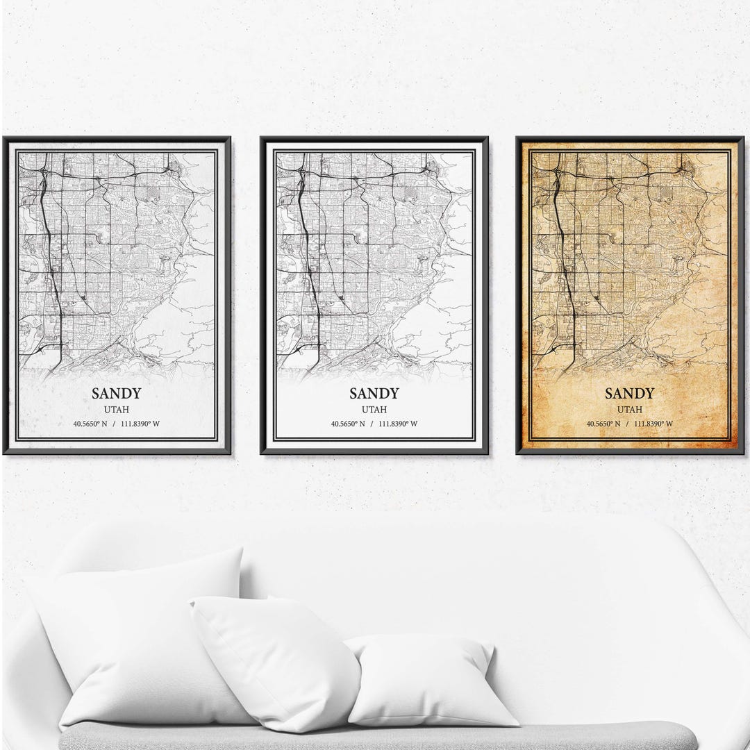 Sandy Utah Map Poster – Gray Vintage, Modern Minimalist, or Vintage ...