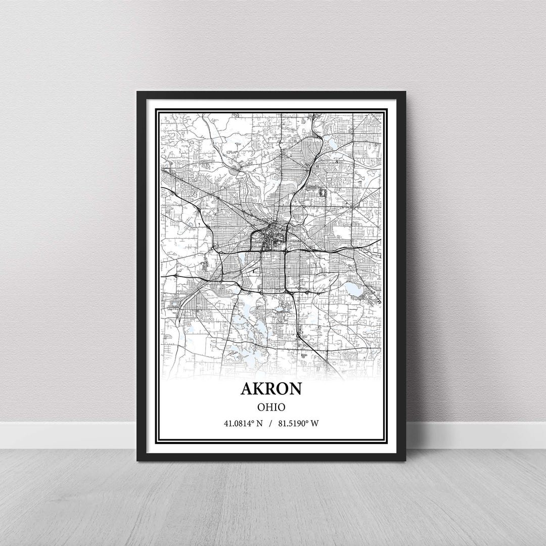 Akron Ohio Map Poster – Black and White Map Print, Canvas Wall Art - Etsy