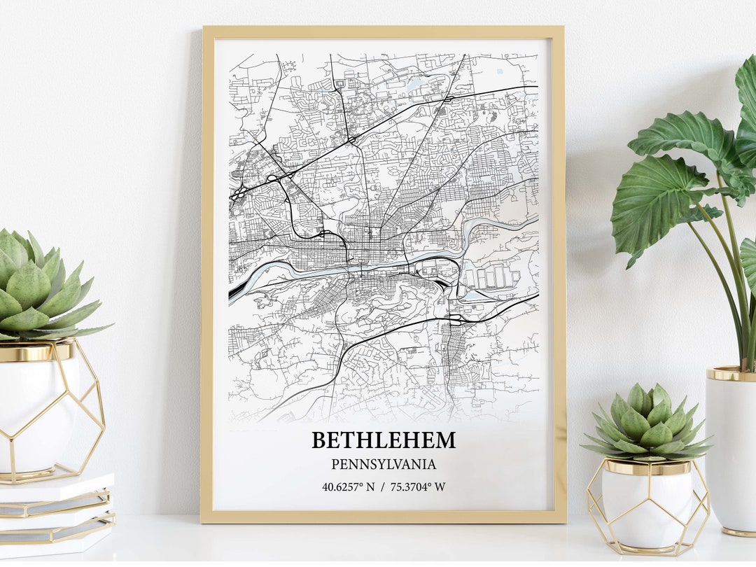 Bethlehem Pennsylvania City Map Poster Print Canvas , Bethlehem City ...