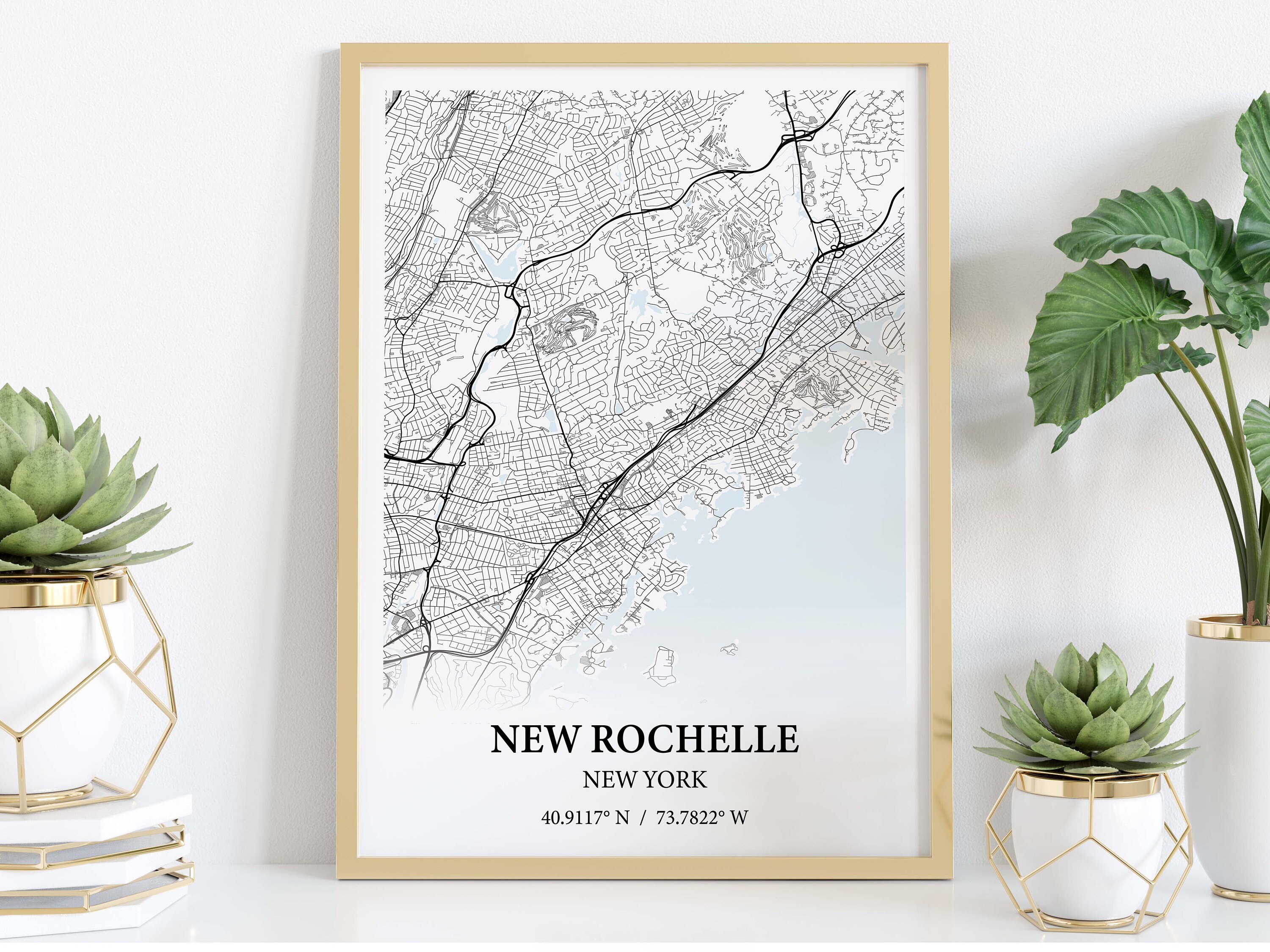 New Rochelle New York City Map Poster Print Canvas , New Rochelle City ...