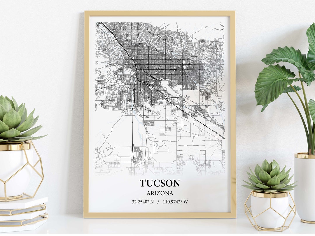 Tucson Arizona City Map Poster Print Canvas , Tucson City Road Map ...