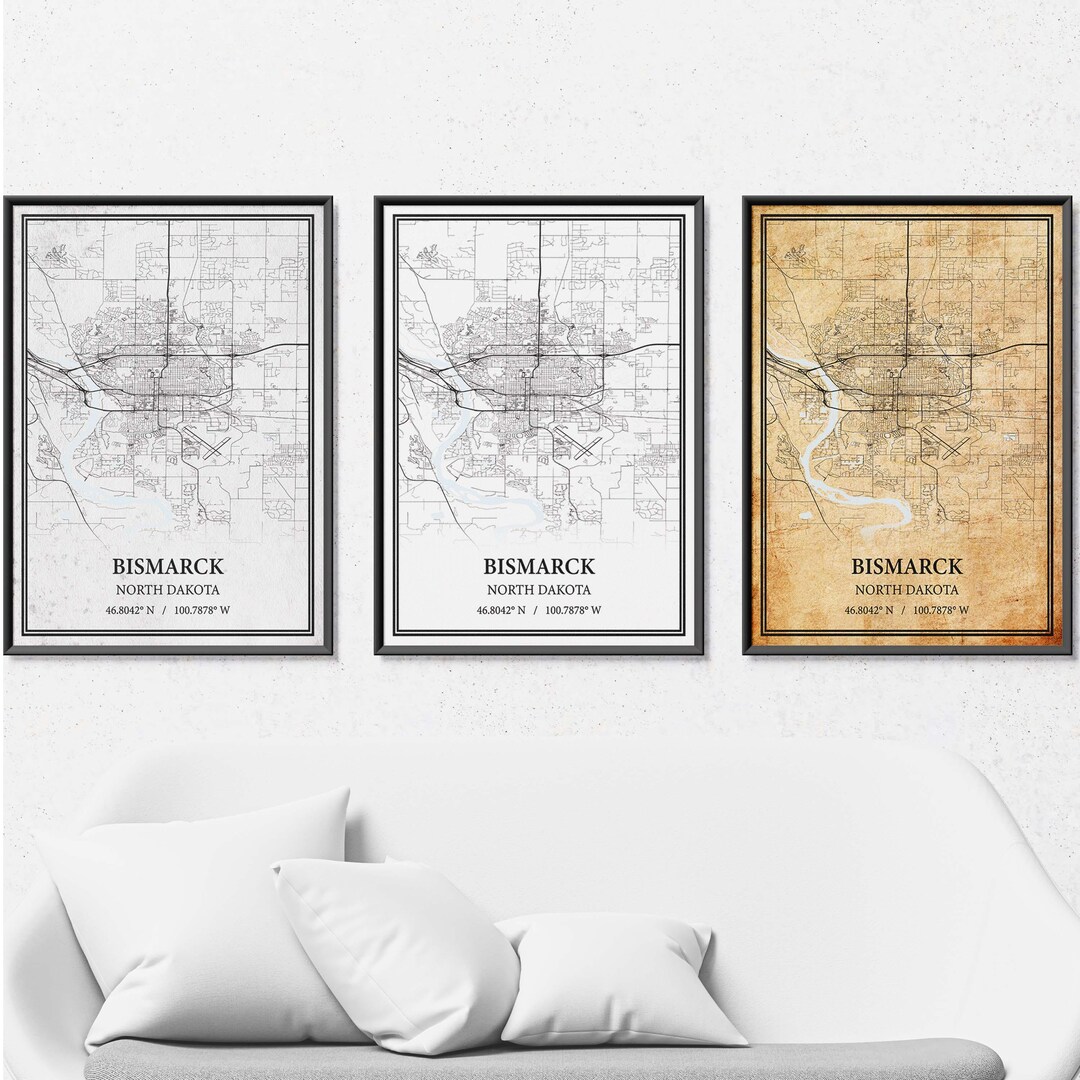Bismarck North Dakota Map Poster Print Canvas, Modern or Vintage Road ...