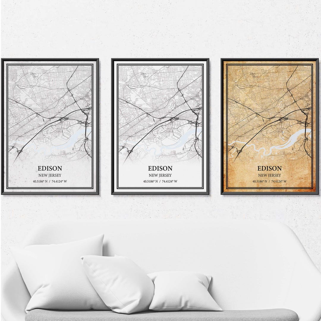 Edison New Jersey Map Poster Print Canvas, Modern or Vintage Road Map ...