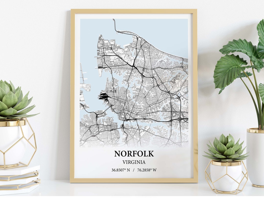 Norfolk Virginia City Map Poster Print Canvas , Norfolk City Road Map ...