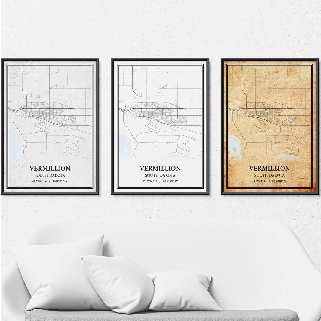Vermillion South Dakota Map Poster Print Canvas, Modern or Vintage Road ...