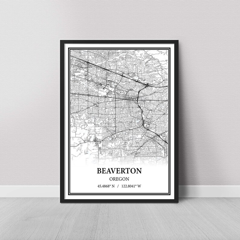 Beaverton Oregon Map Poster – Black and White Map Print, Canvas Wall ...