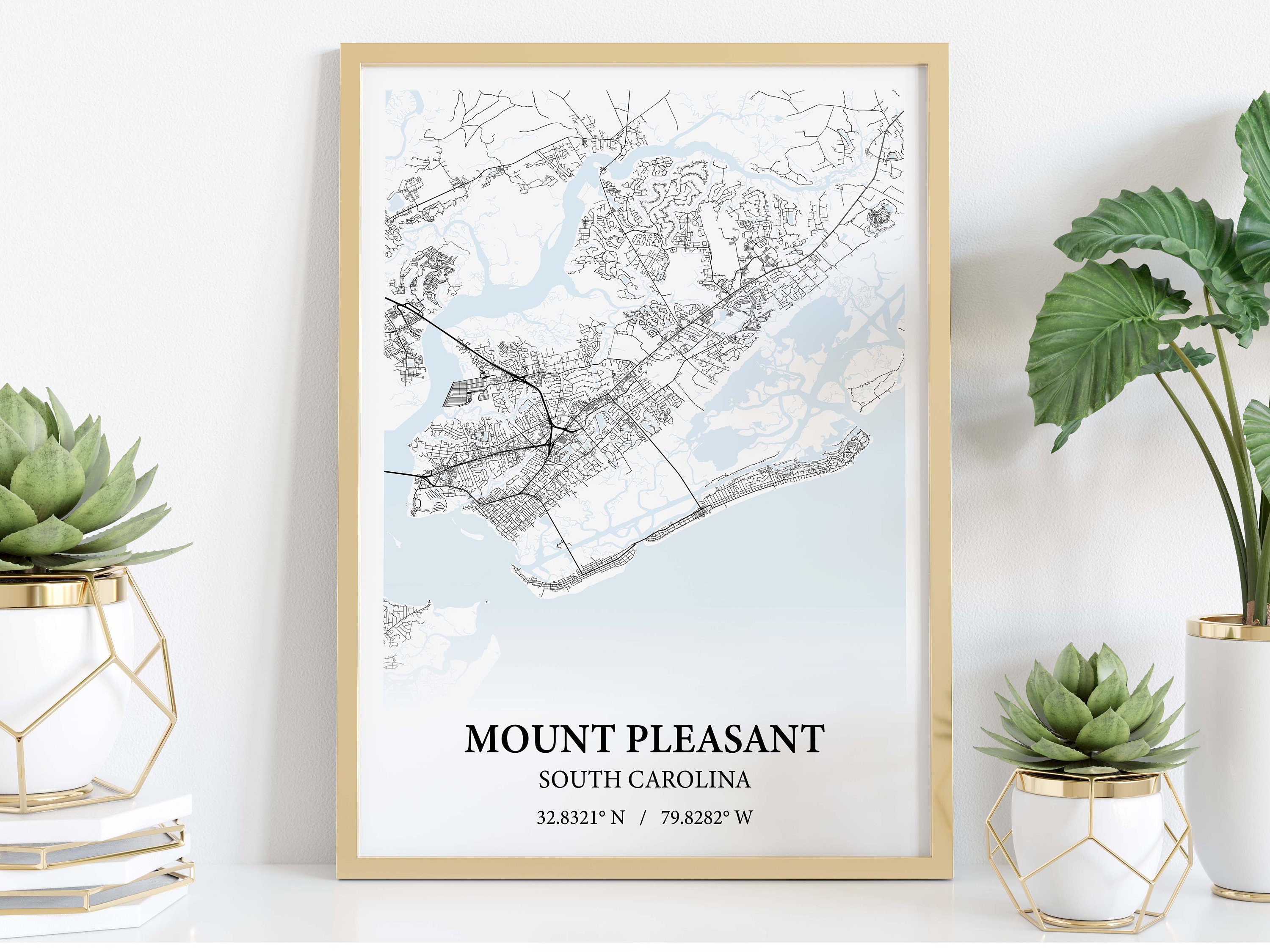 Mount Pleasant South Carolina City Map Poster Print Canvas , Mount Pleasant City Map Poster ...